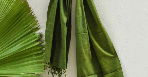 Dark Green (Onion Skin + Indigo Natural Dye) Eri Silk stole